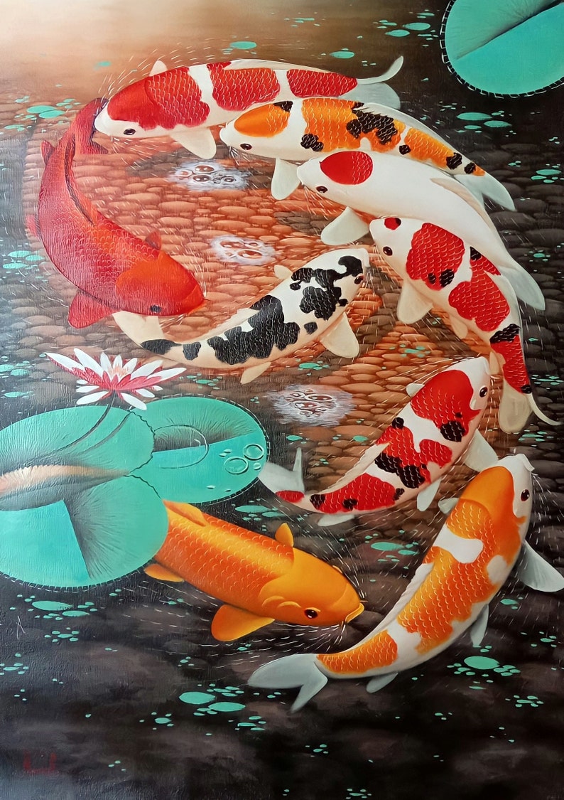 9 Koi Fish Painting Forming the Number 9 in Shades of Red - Etsy