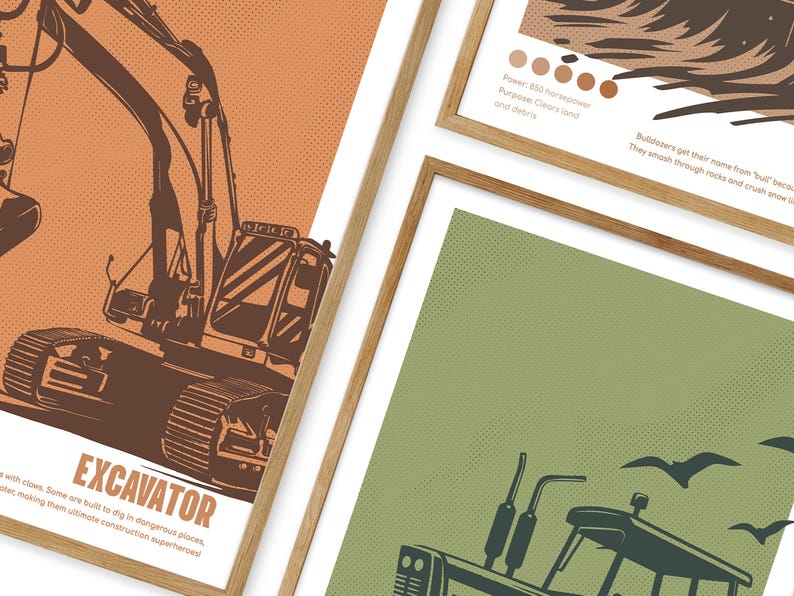 Excavator Print, Digger Poster, Construction Truck Wall Art, Bauhaus ...