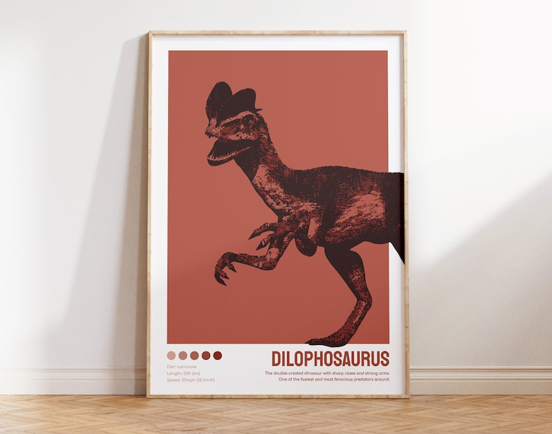 Dilophosaurus Print, Dinosaur Wall Art, Digital Download, Crested ...