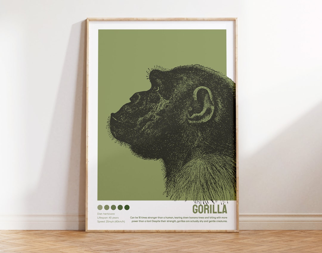 Gorilla Poster, Monkey Digital Art, Gorilla Print, Safari Nursery Decor ...