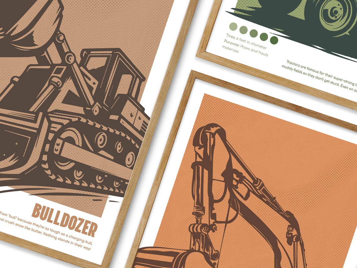 Bulldozer Print, Heavy Machinery Art, Construction Nursery Decor ...
