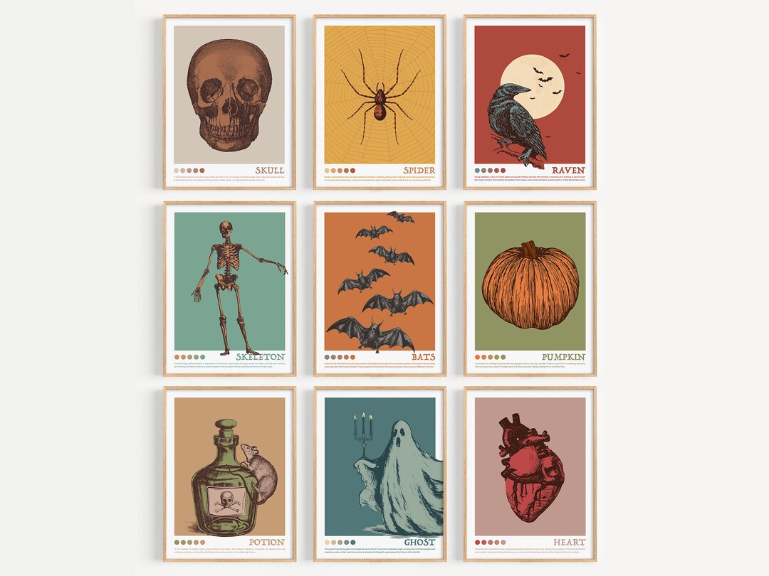 Halloween Gallery Wall Set of 9, Halloween Decor, Spooky Printable Wall ...