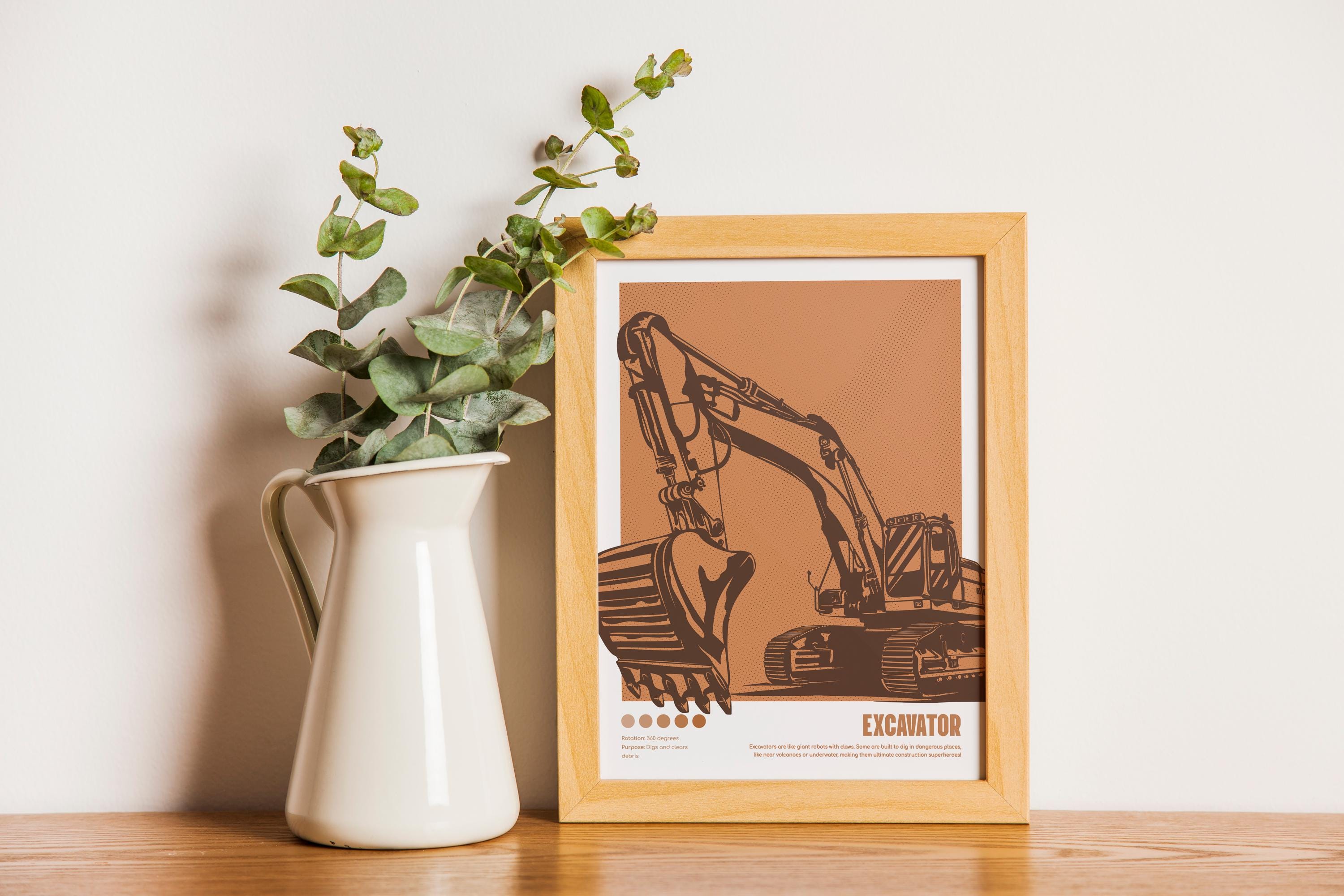 Excavator Print, Digger Poster, Construction Truck Wall Art, Bauhaus ...