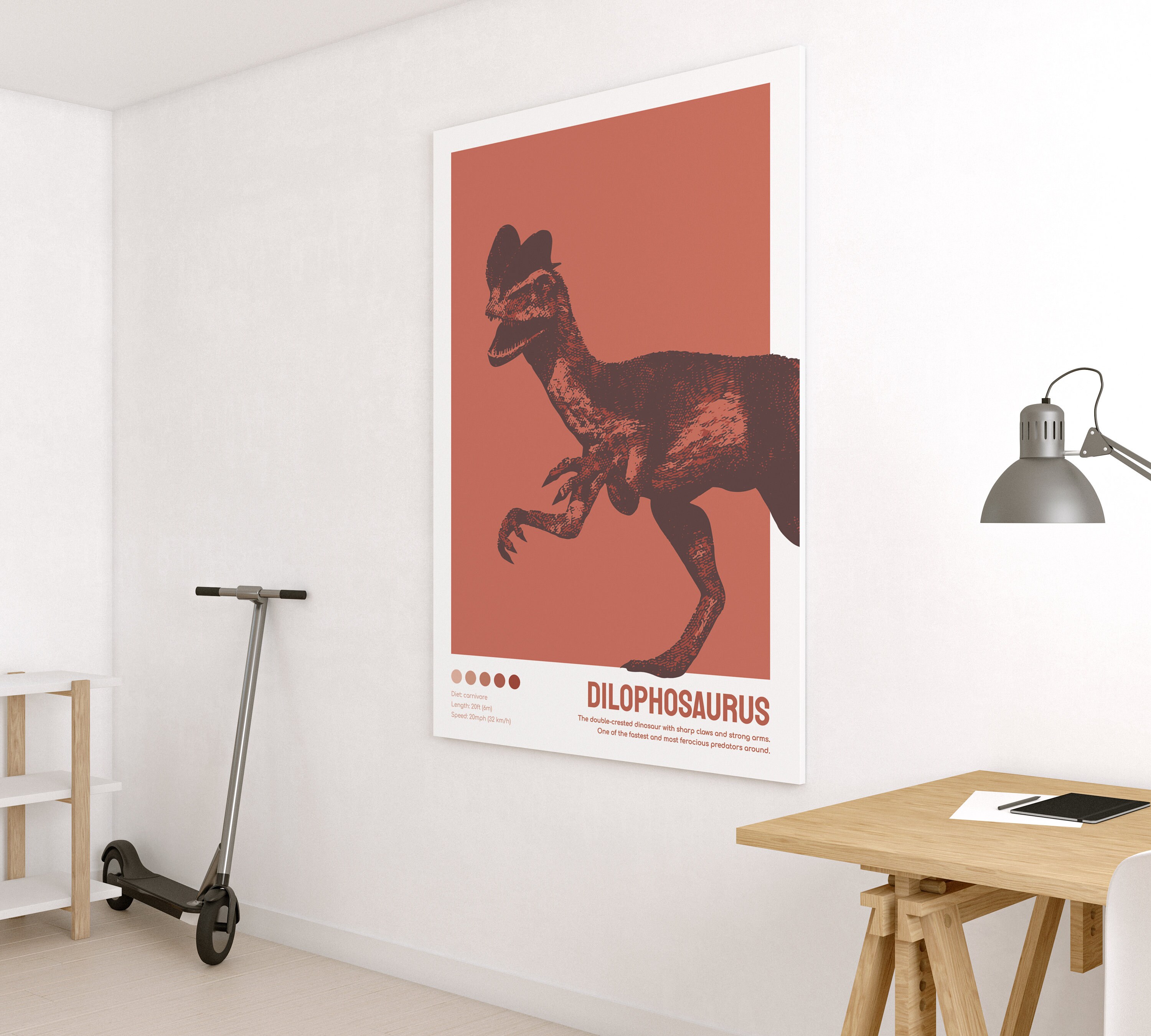 Dilophosaurus Print, Dinosaur Wall Art, Digital Download, Crested ...