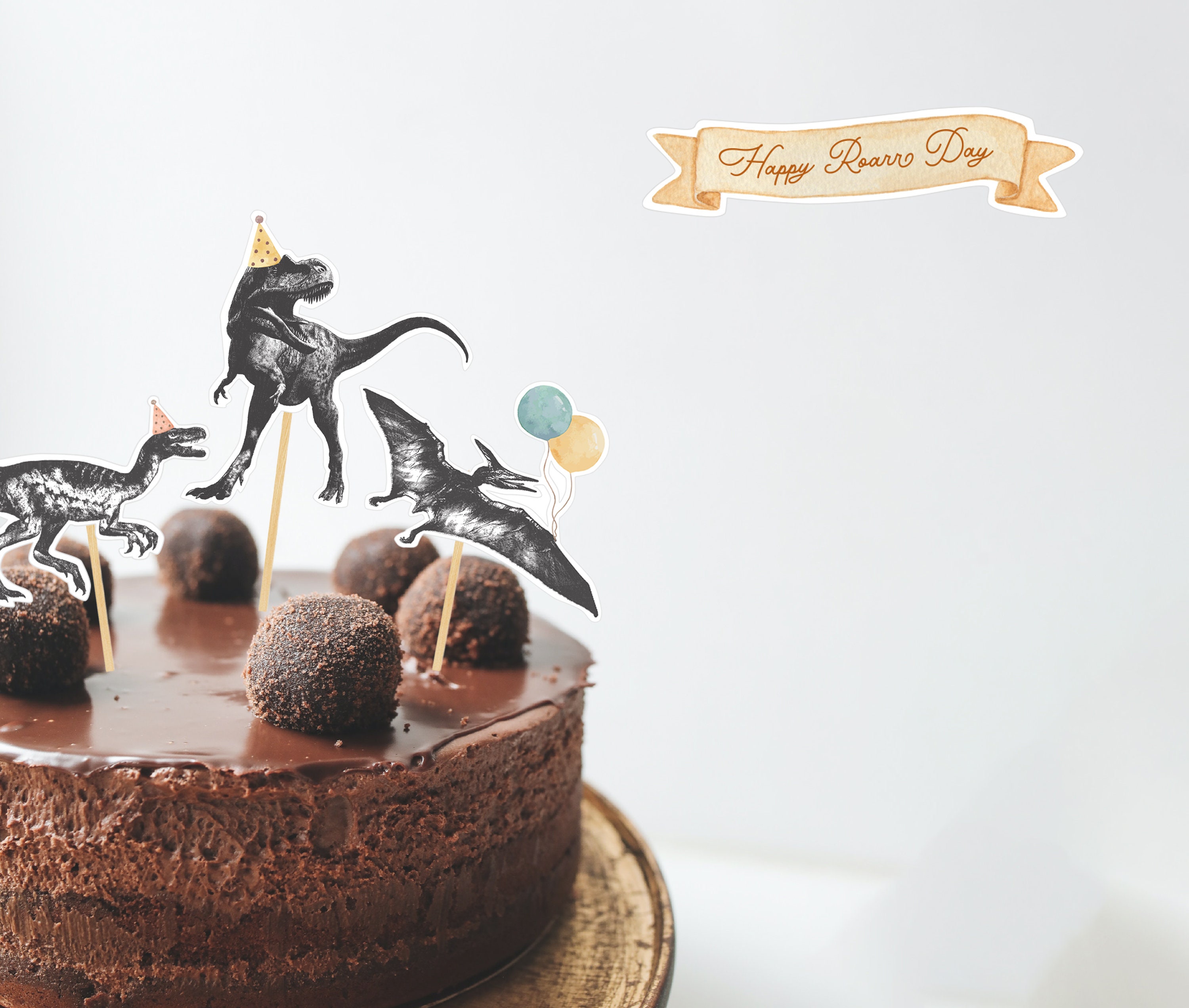 Dinosaur Cake Toppers, Printable Birthday Party Decorations, Happy ...