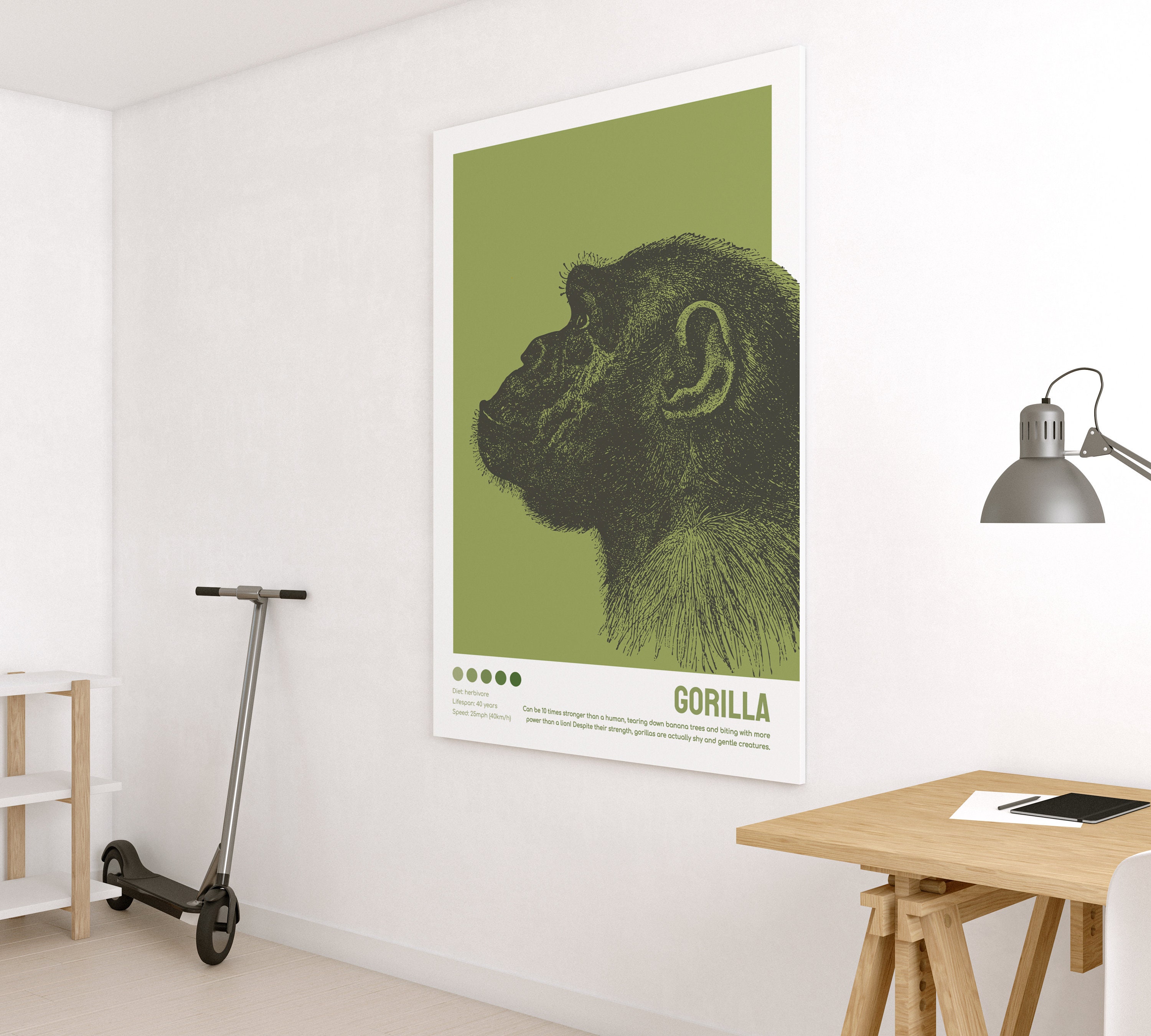 Gorilla Poster, Monkey Digital Art, Gorilla Print, Safari Nursery Decor ...