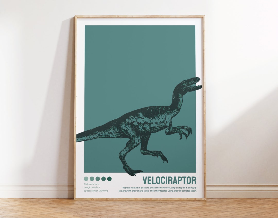 Velociraptor Print, Dinosaur Wall Art, Raptor Printable, Bauhaus Print ...