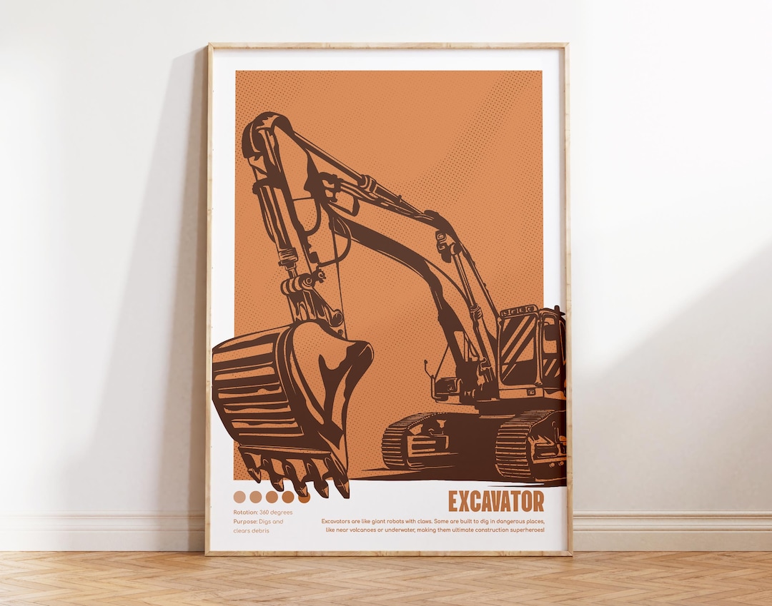 Excavator Print, Digger Poster, Construction Truck Wall Art, Bauhaus ...