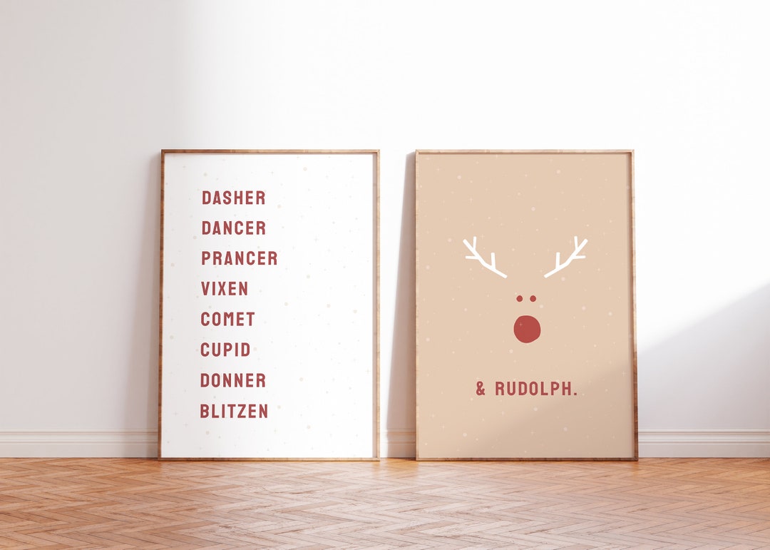 Reindeers Wall Art, Set of 2 Printables, Rudolph Print, Christmas ...