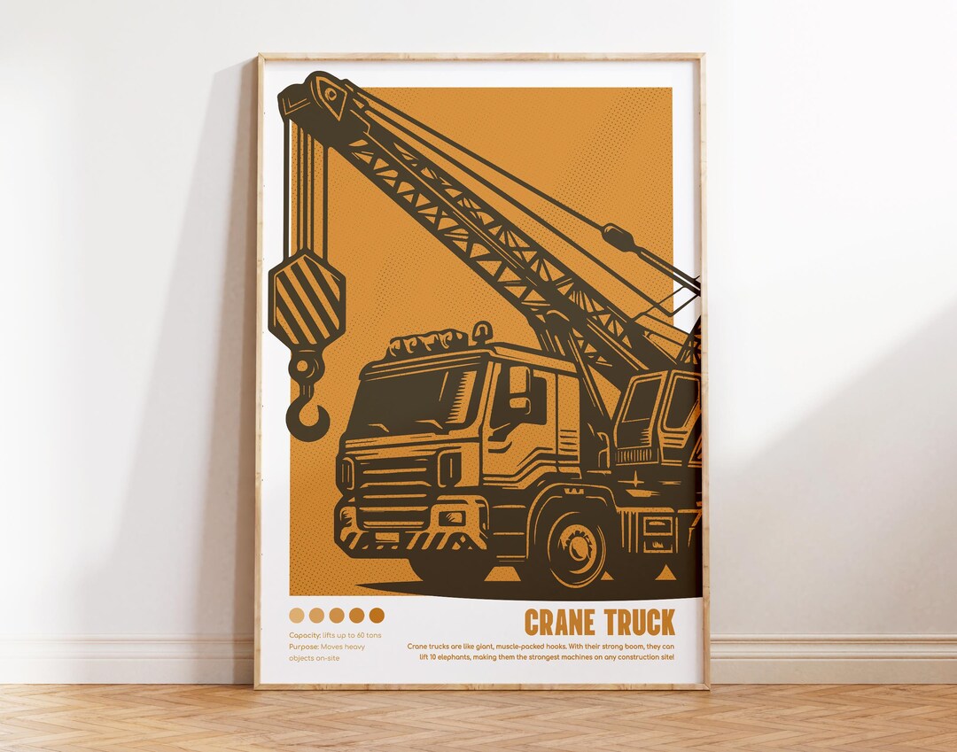 Crane Truck Print, Construction Site Wall Art, Industrial Decor, Kids ...