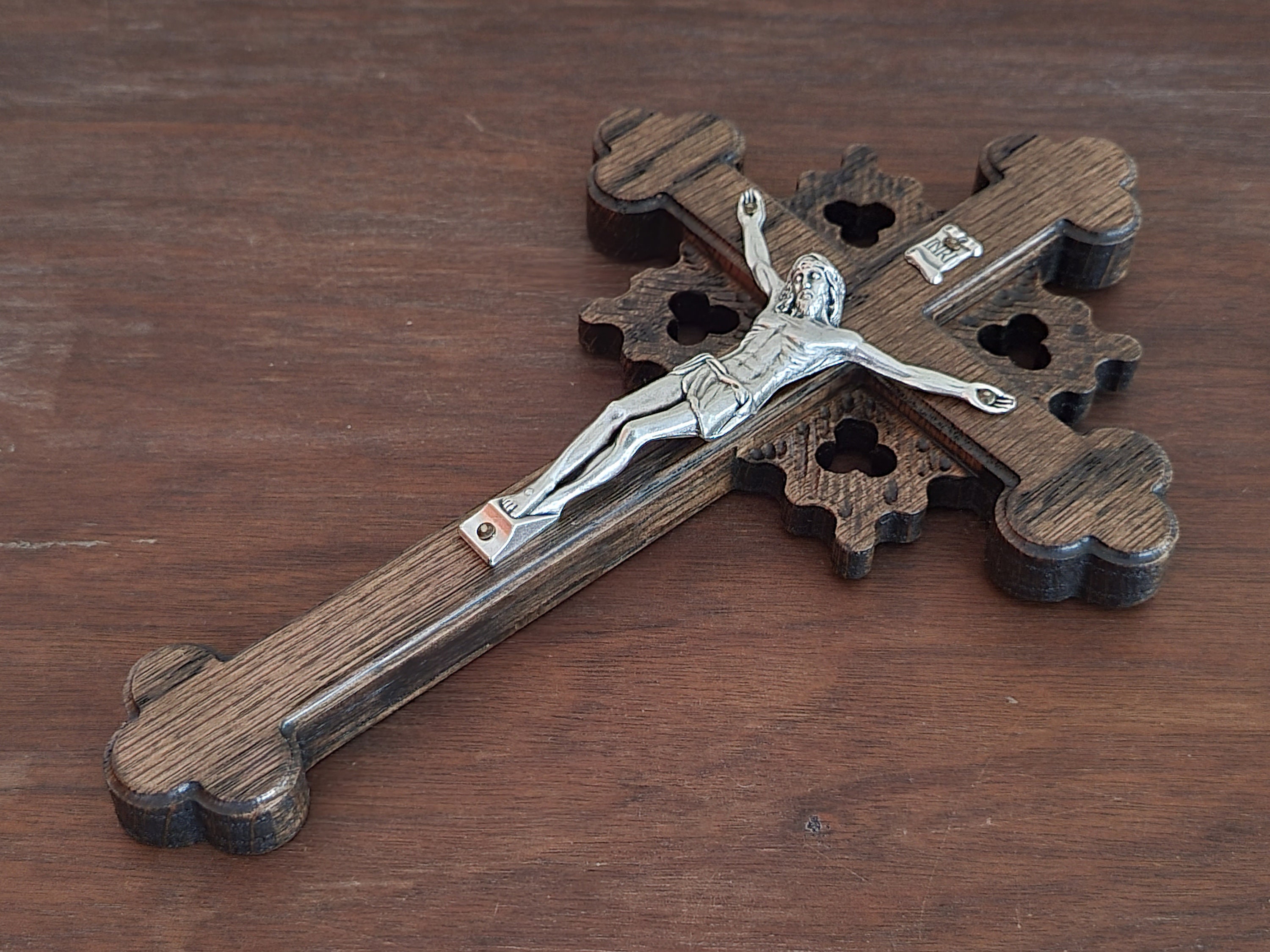 8 Crucifix, Wall-hanging / Stained Oak With a Metal Corpus - Etsy