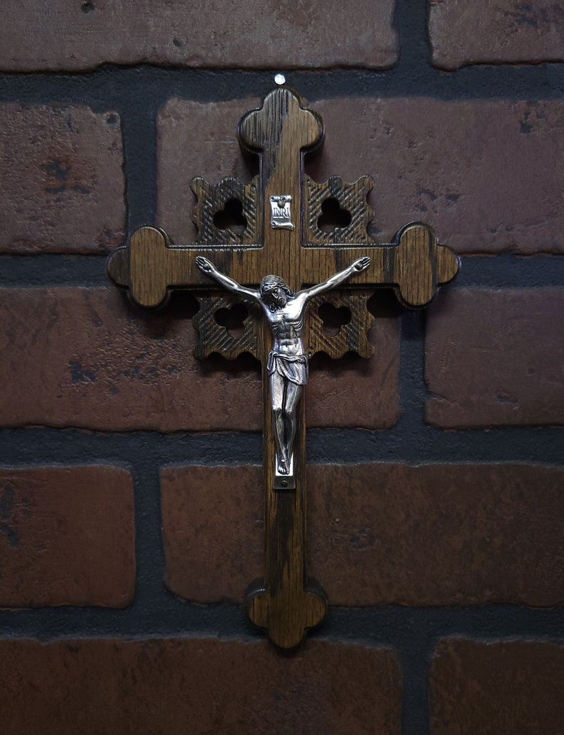 8 Crucifix, Wall-hanging / Stained Oak With a Metal Corpus - Etsy