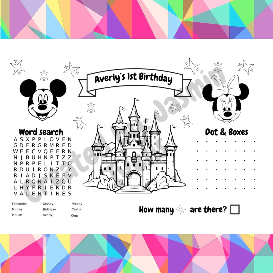 Minnie and Mickey Activity Mat Minnie & Mickey Coloring Page - Etsy