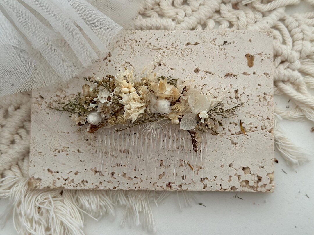 Dried Flower Wedding Hair Comb, Whimsical Eucalyptus Daisy, Bride ...