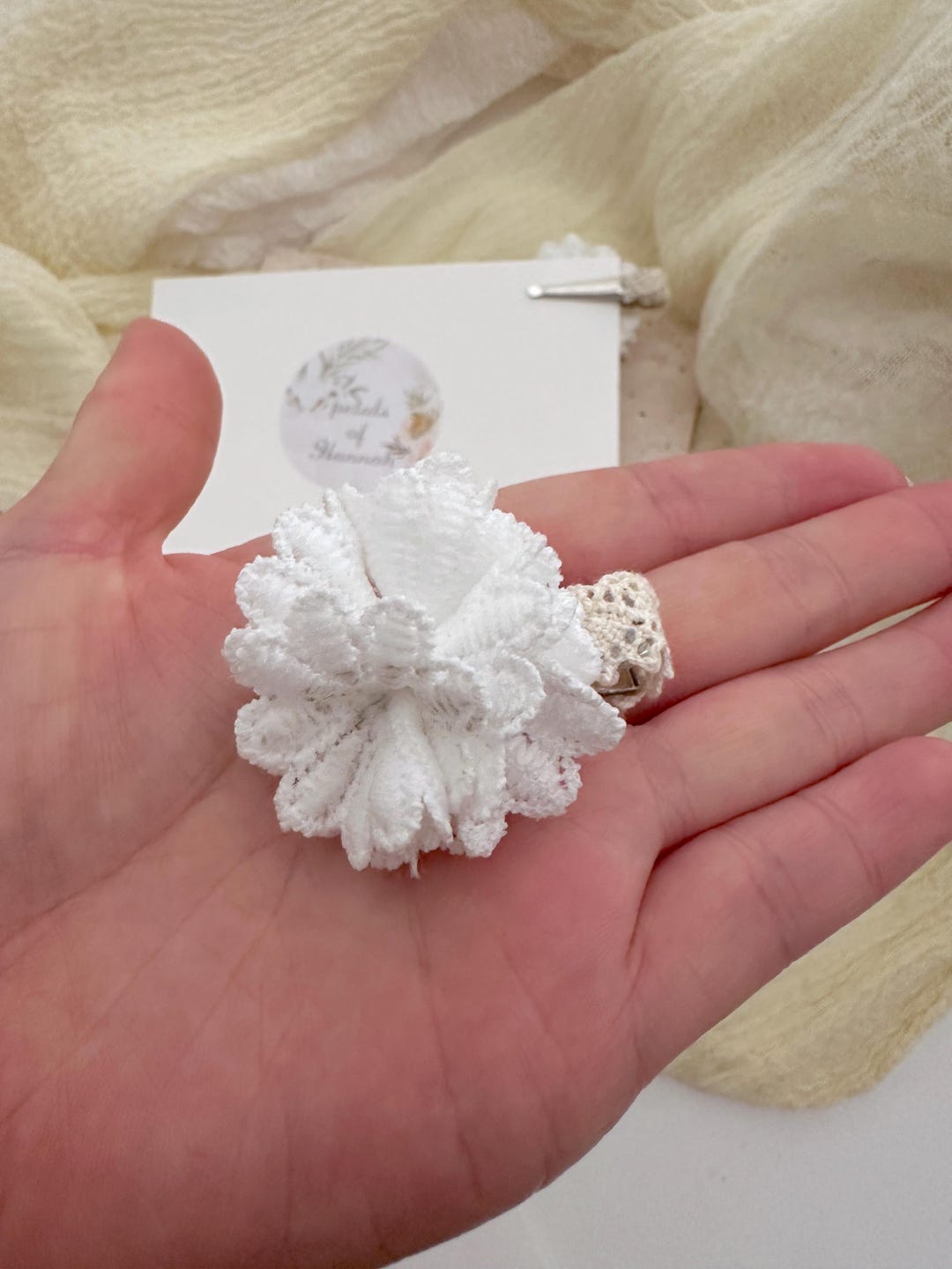 Delicate White Ruffled Lace Flower Hair Clip, Classic Delicate Lined ...