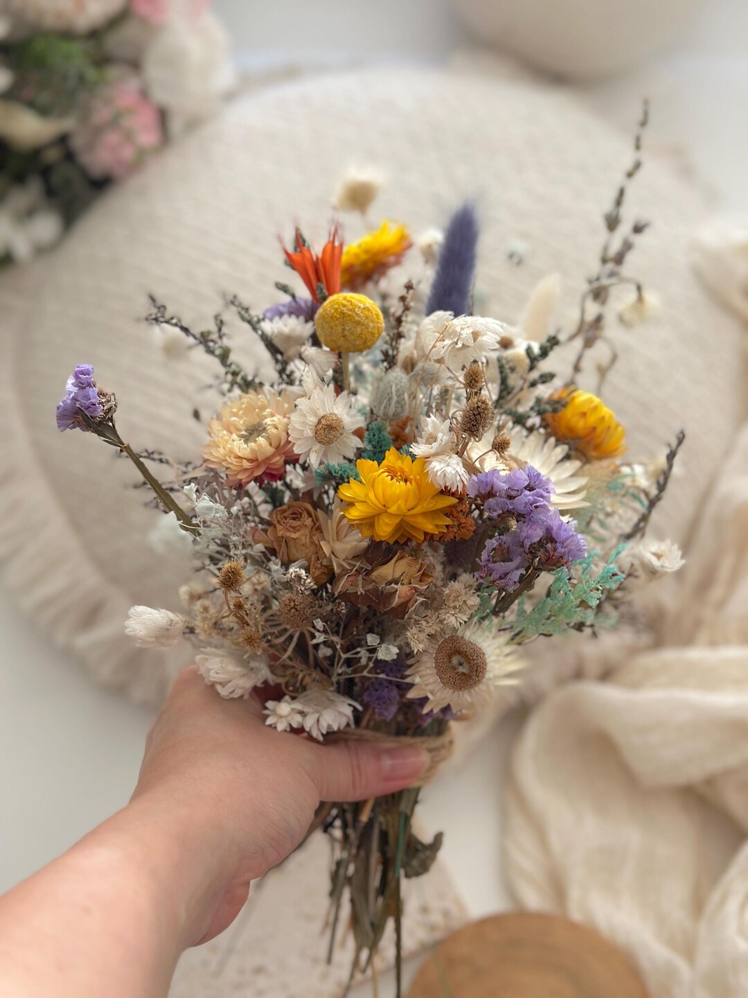 Wildflower Everlasting Posy, Dried Flower, Natural Arrangement | Yellow ...