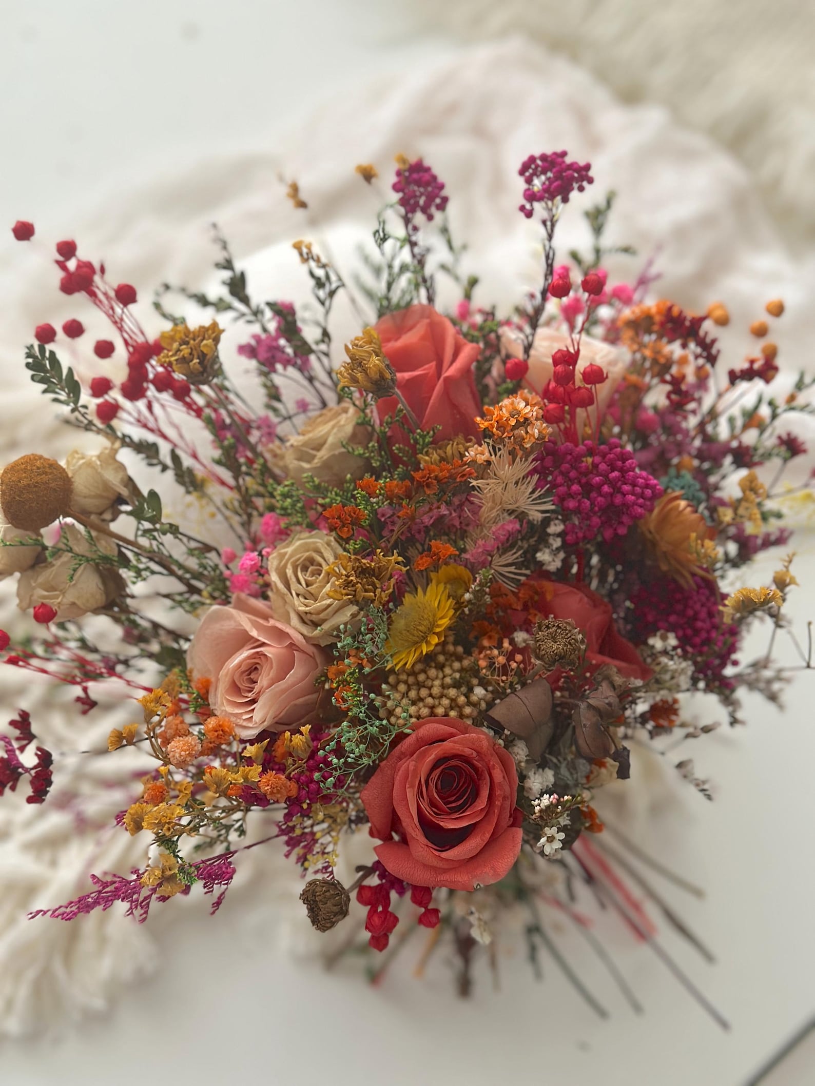 Summer Crush Wildflower Dried Flower Bouquet Arrangement, Coral Peach ...