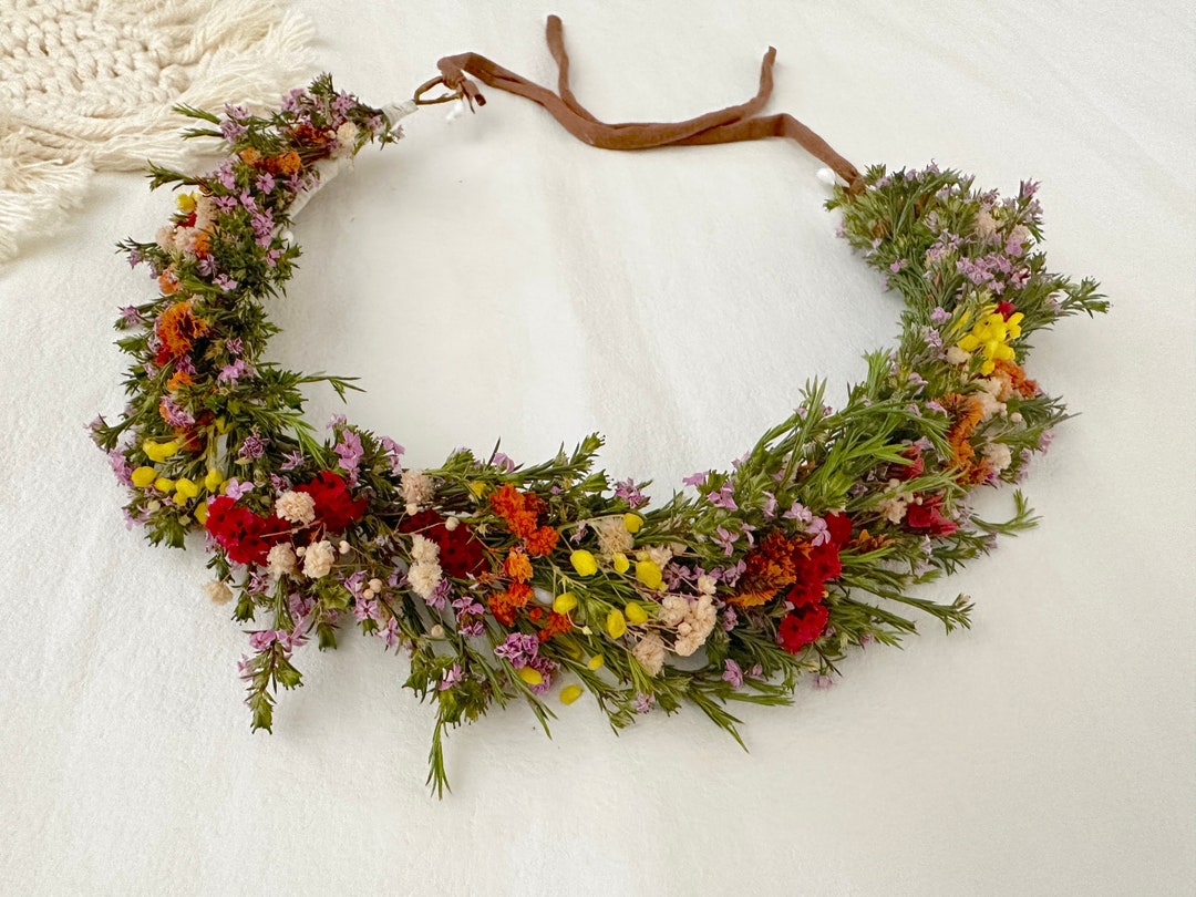 Wildflower Natural Dried and Preserved Boho Greens Full Flower Crown ...