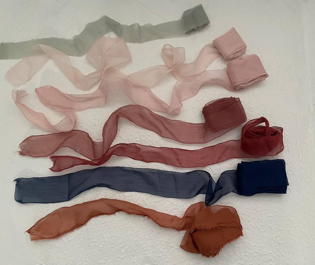 Hand Torn Chiffon Silk Ribbon High End Muted Textured Ribbons Sage Navy ...
