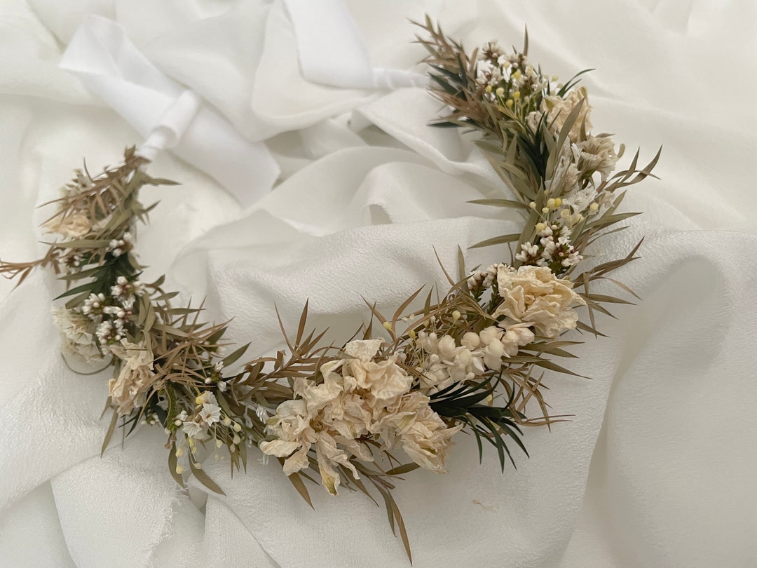 Graduation Halo, Ivory Green Floral Headband, Natural Dried and ...