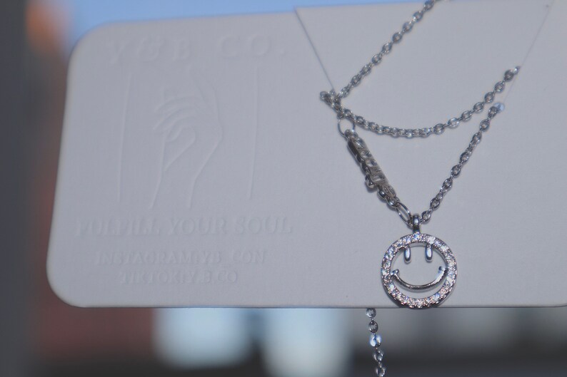 925 Sterling Silver Happy Smiley Face Emoji Crystal Necklace Pendant ...
