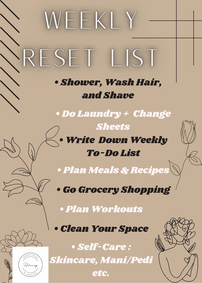 Weekly Reset Checklist-digital Download Printable-self-care Checklist ...