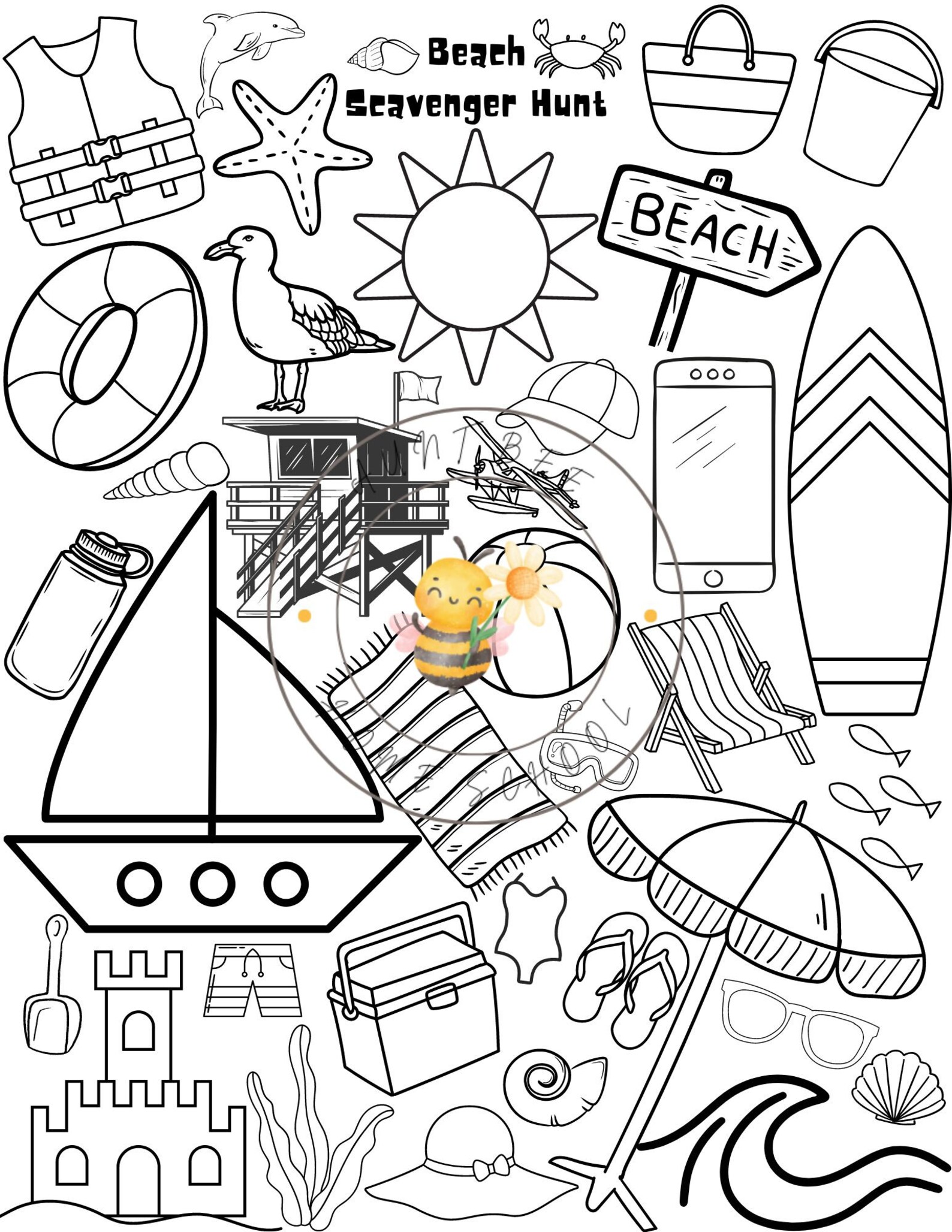 Beach Scavenger Hunt Coloring Page - Etsy