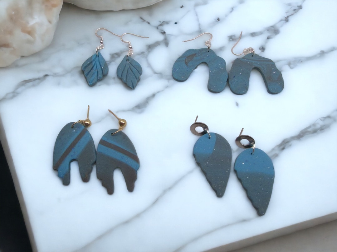 Sparkling Blue and Gray Polymer Clay Earrings - Etsy