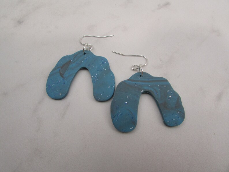Sparkling Blue and Gray Polymer Clay Earrings - Etsy