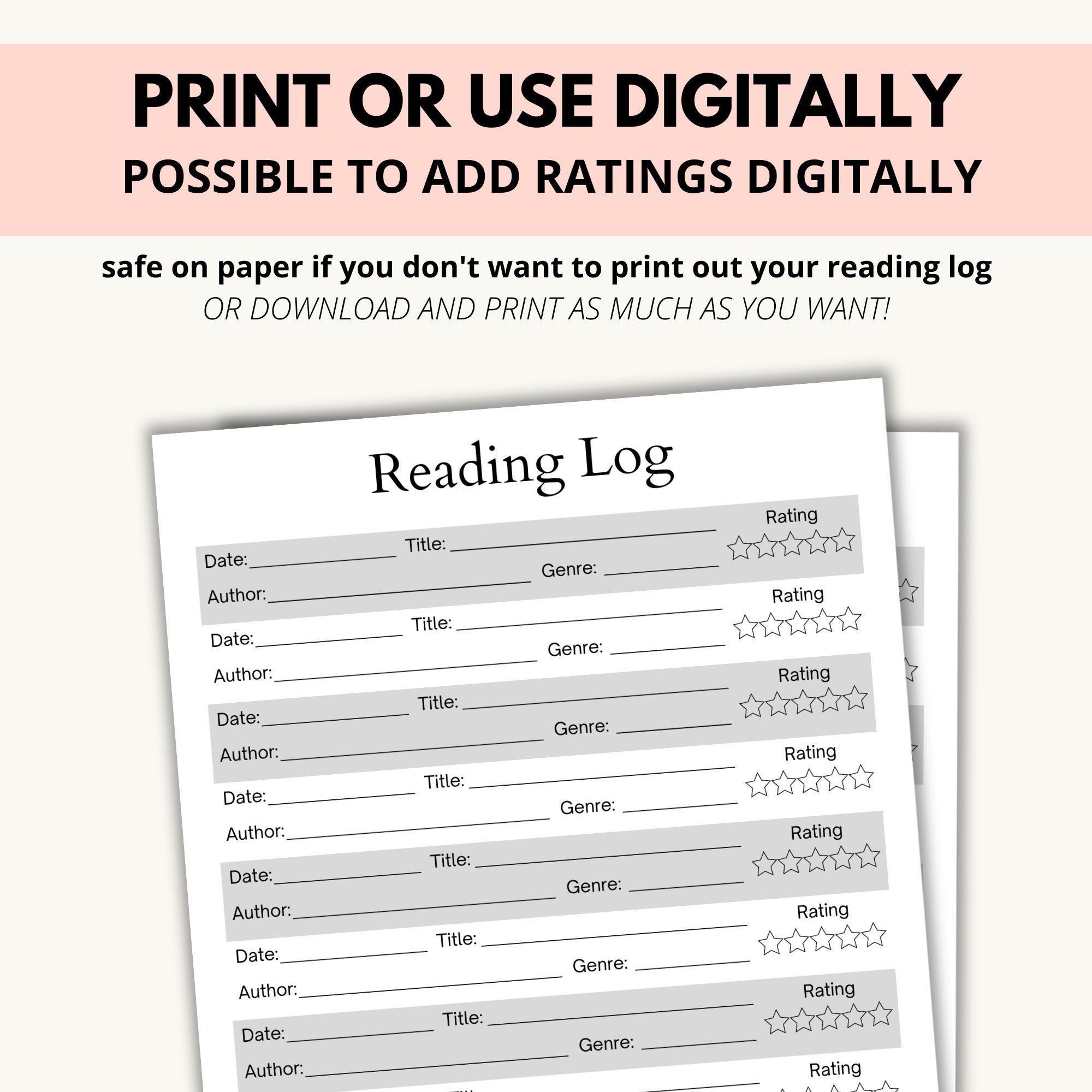 Reading Log Editable Printable Book List Tracker Books to Read Planner ...