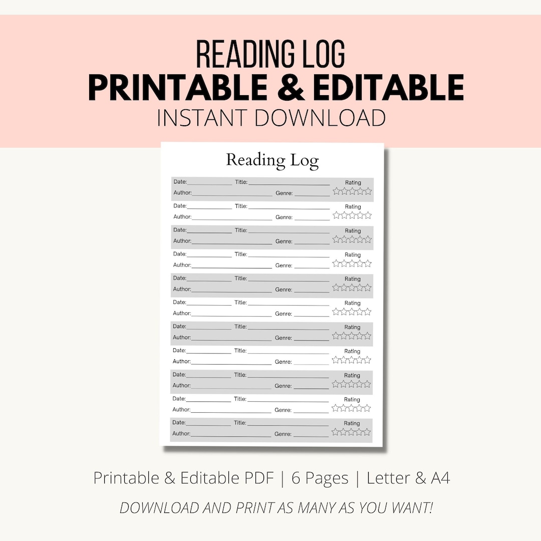 Reading Log Editable Printable | Book List Tracker | Books to Read ...