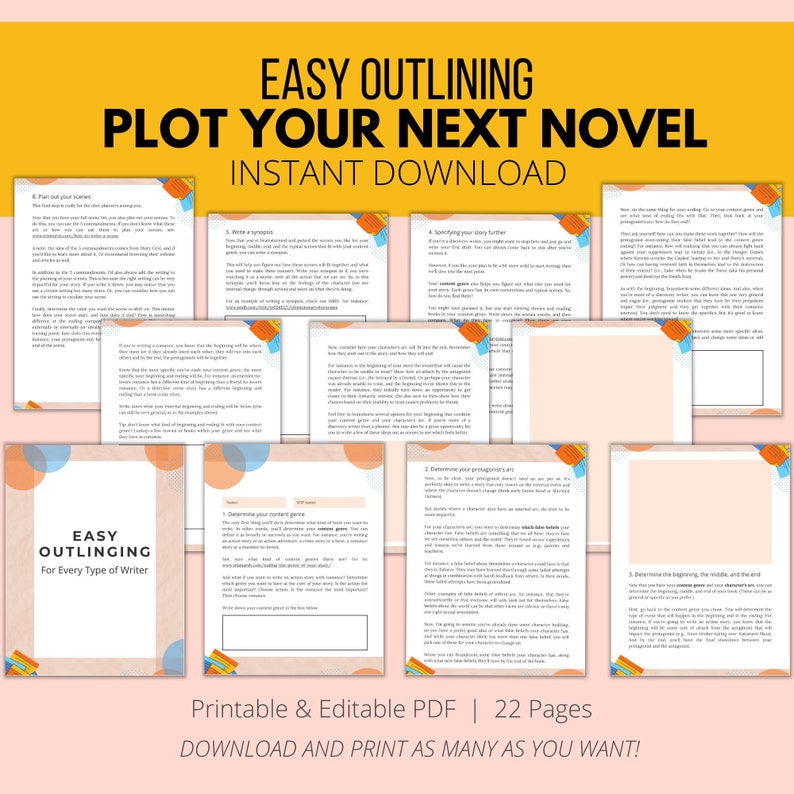 Book Outlining Workbook Printable | Novel Plotting Guide for Writers ...