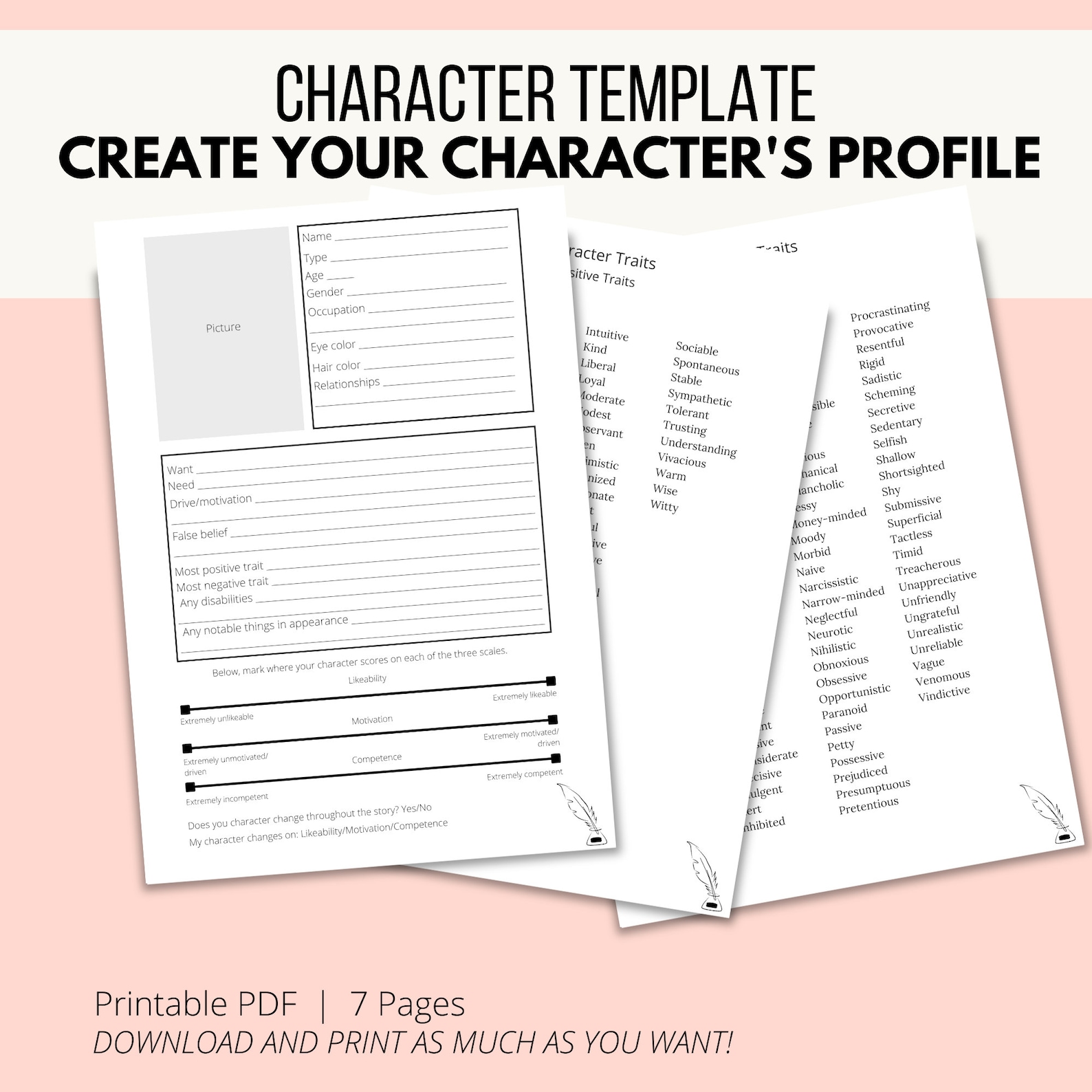 Character Outline Sheets | Printable Template | Positive & Negative ...
