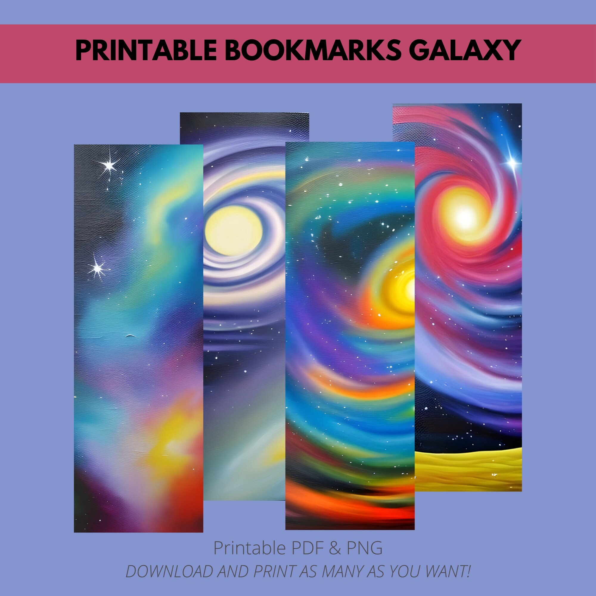 Galaxy Printable Bookmark | Digital Bookmark Set | Space Themed ...