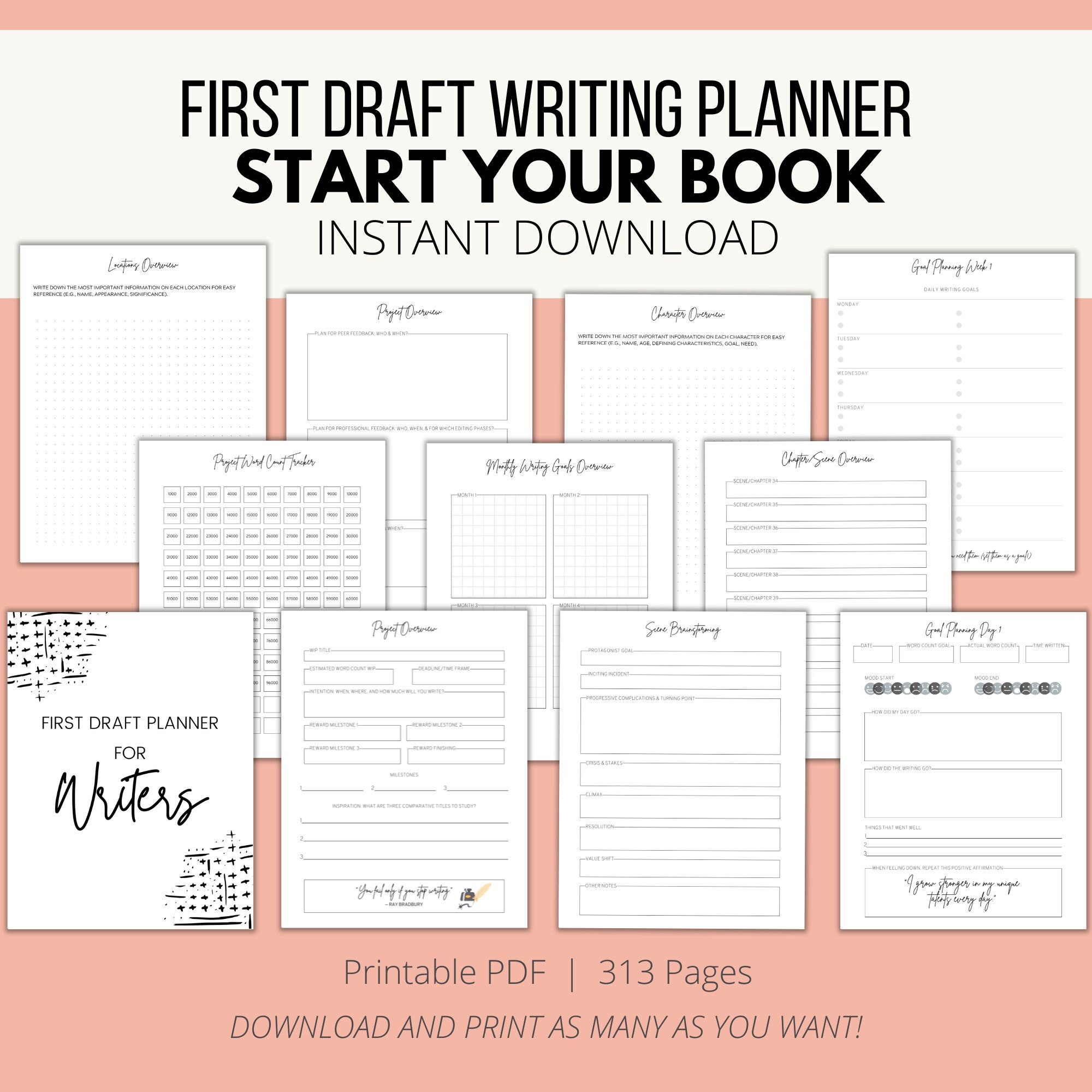 First Draft Writing Planner | Creative Novel Printable | Book Planning ...