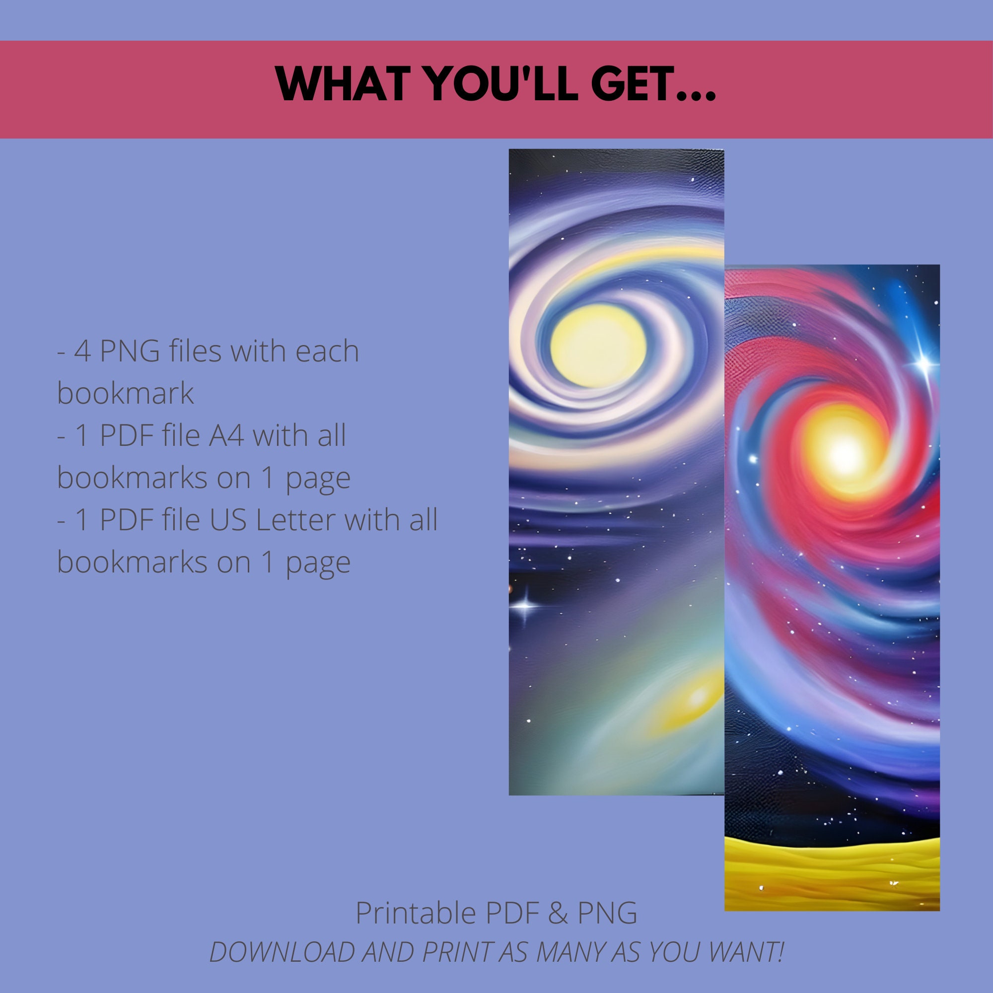 Galaxy Printable Bookmark | Digital Bookmark Set | Space Themed ...