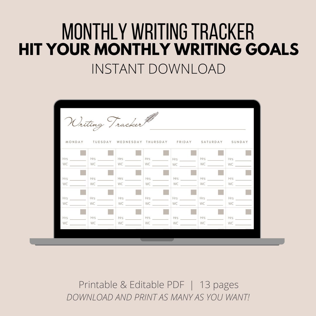 Monthly Writing Tracker for Writers | Word Count Tracker | Letter ...