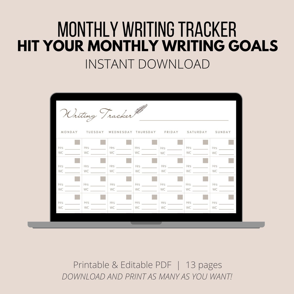 Monthly Writing Tracker for Writers | Word Count Tracker | Letter ...