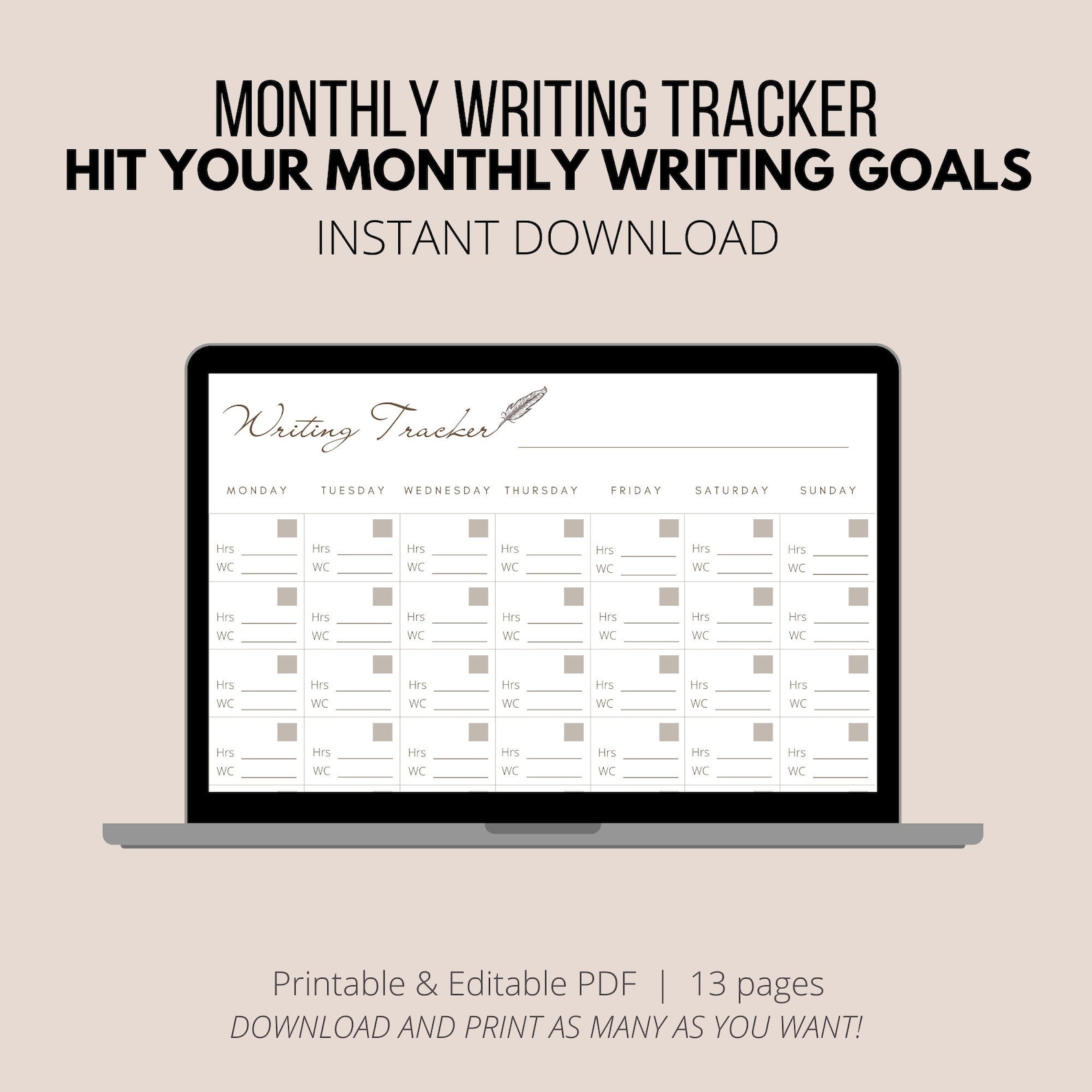 Monthly Writing Tracker for Writers | Word Count Tracker | Letter ...