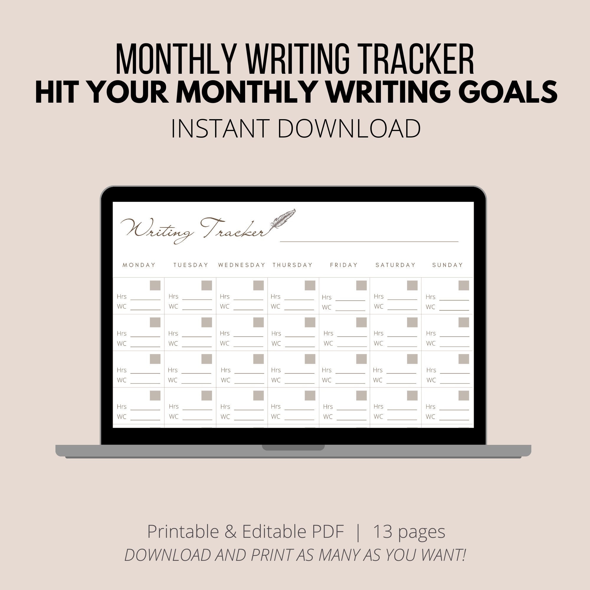 Monthly Writing Tracker for Writers | Word Count Tracker | Letter ...