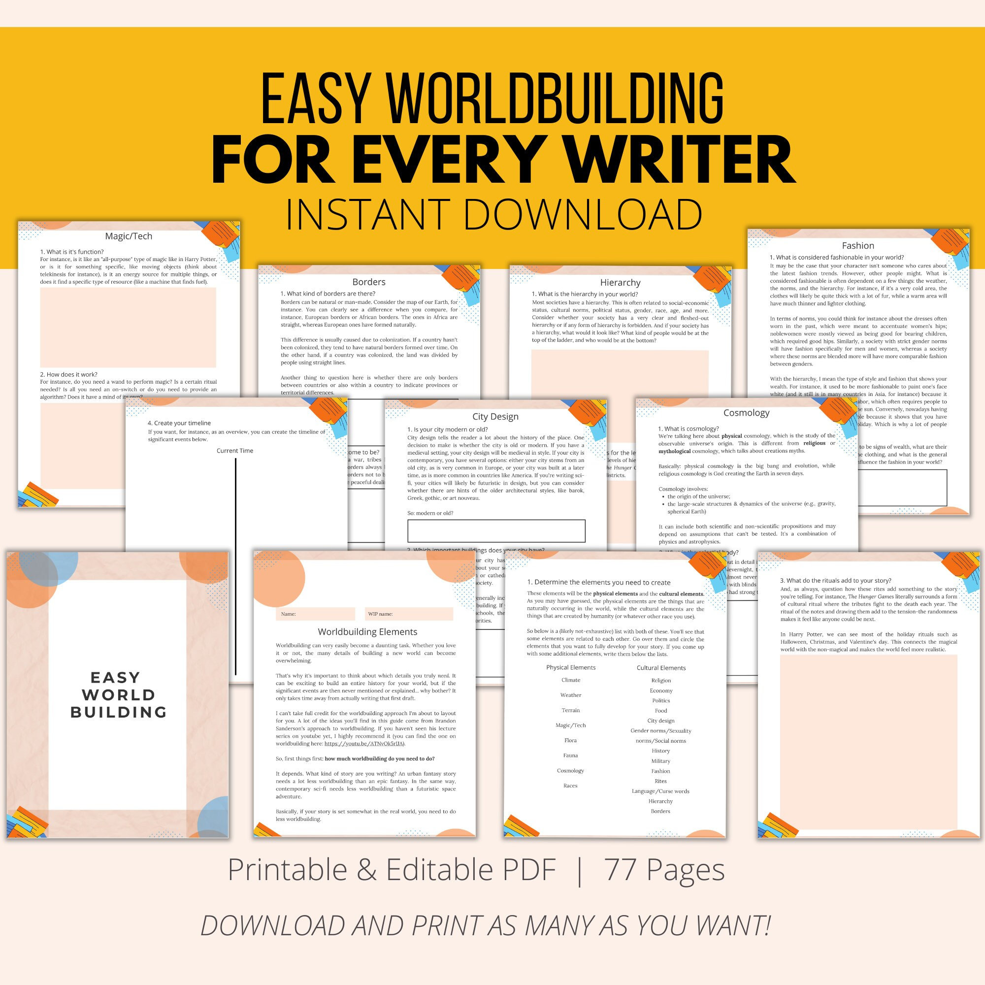 Easy Worldbuilding Workbook Printable & Editable World Building for ...