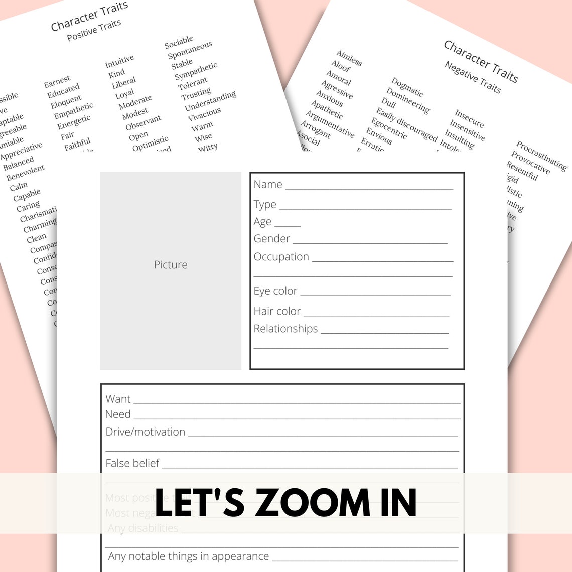 Character Outline Sheets | Printable Template | Positive & Negative ...