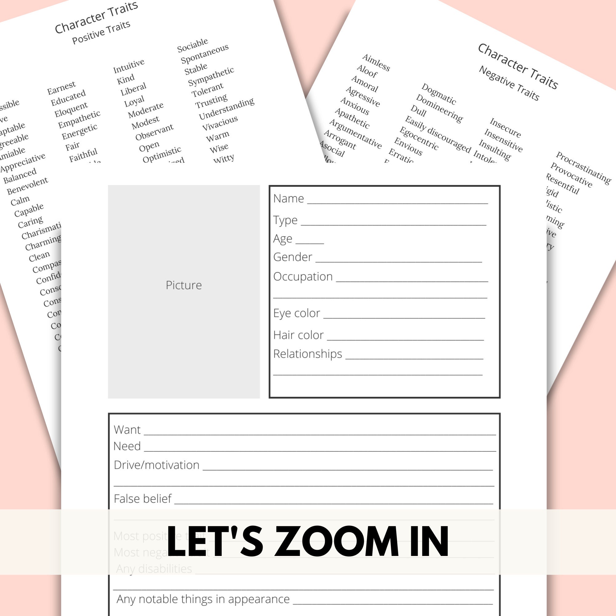 Character Outline Sheets | Printable Template | Positive & Negative ...