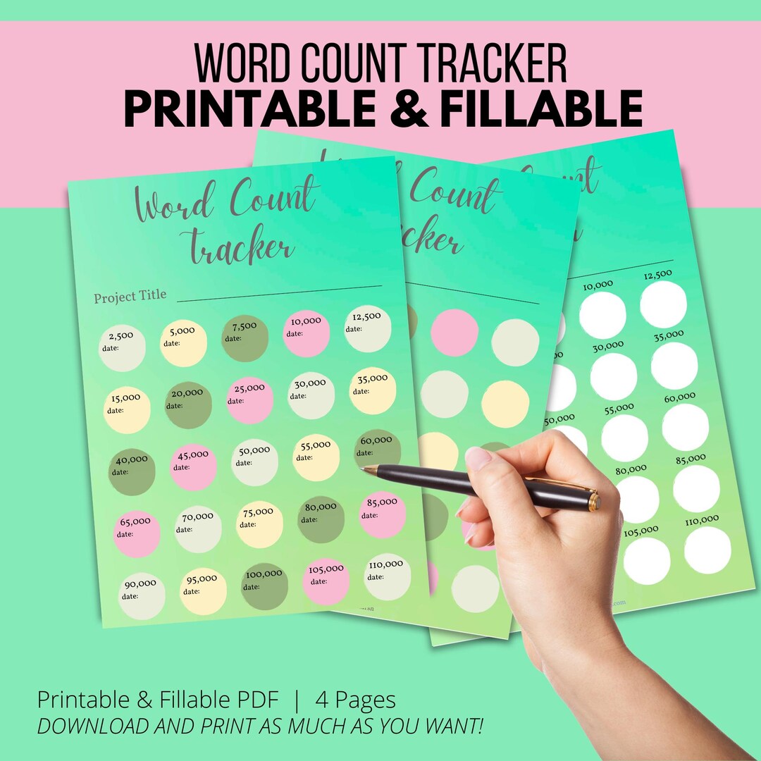 Word Count Tracker Dots Printable Green | Fillable | Word Count Goals ...