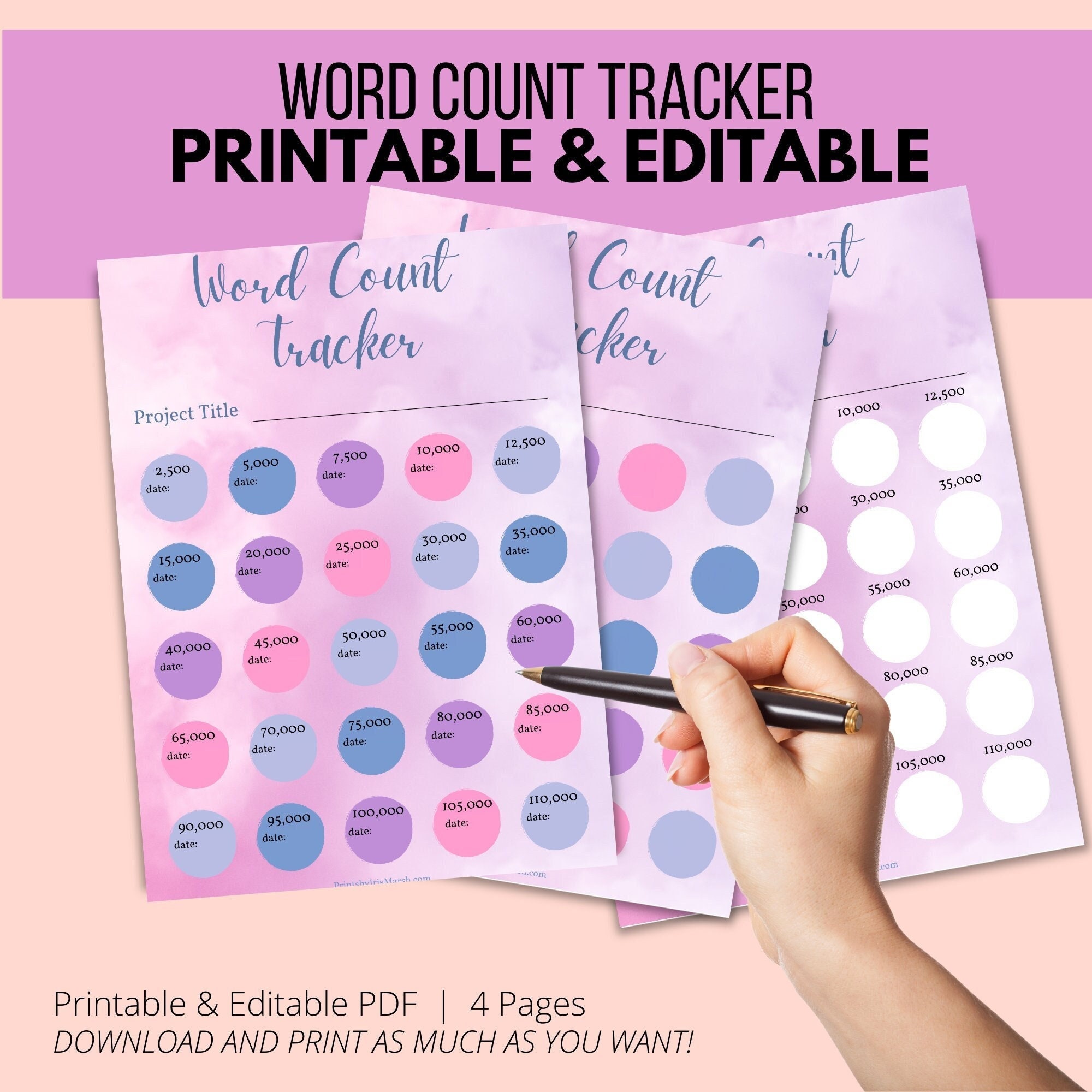 Word Count Tracker Dots Printable | Word Count Tracker Editable ...