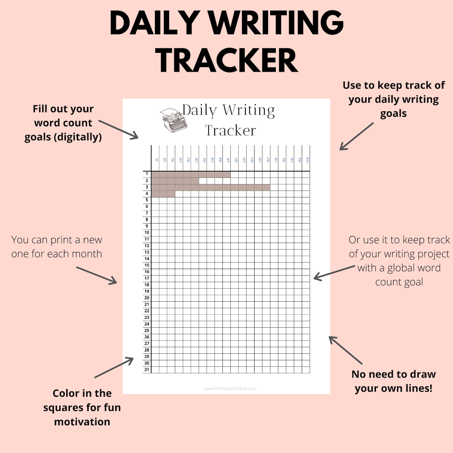 Daily Word Count Tracker | Writing Tracker for Writers | A4 | Instant PDF Download | Printable ...