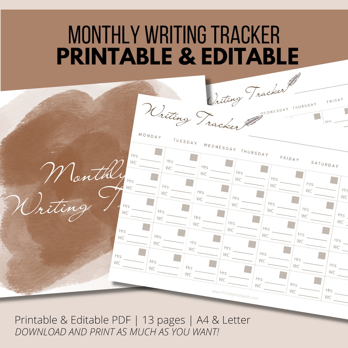 Monthly Writing Tracker for Writers | Word Count Tracker | Letter ...