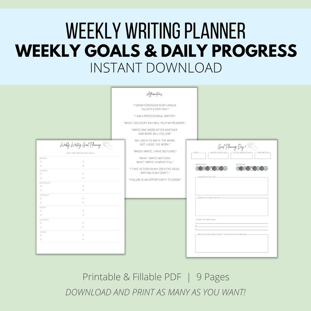 Weekly Writing Goal Planner | Word Count Tracker | Nanowrimo | Author ...