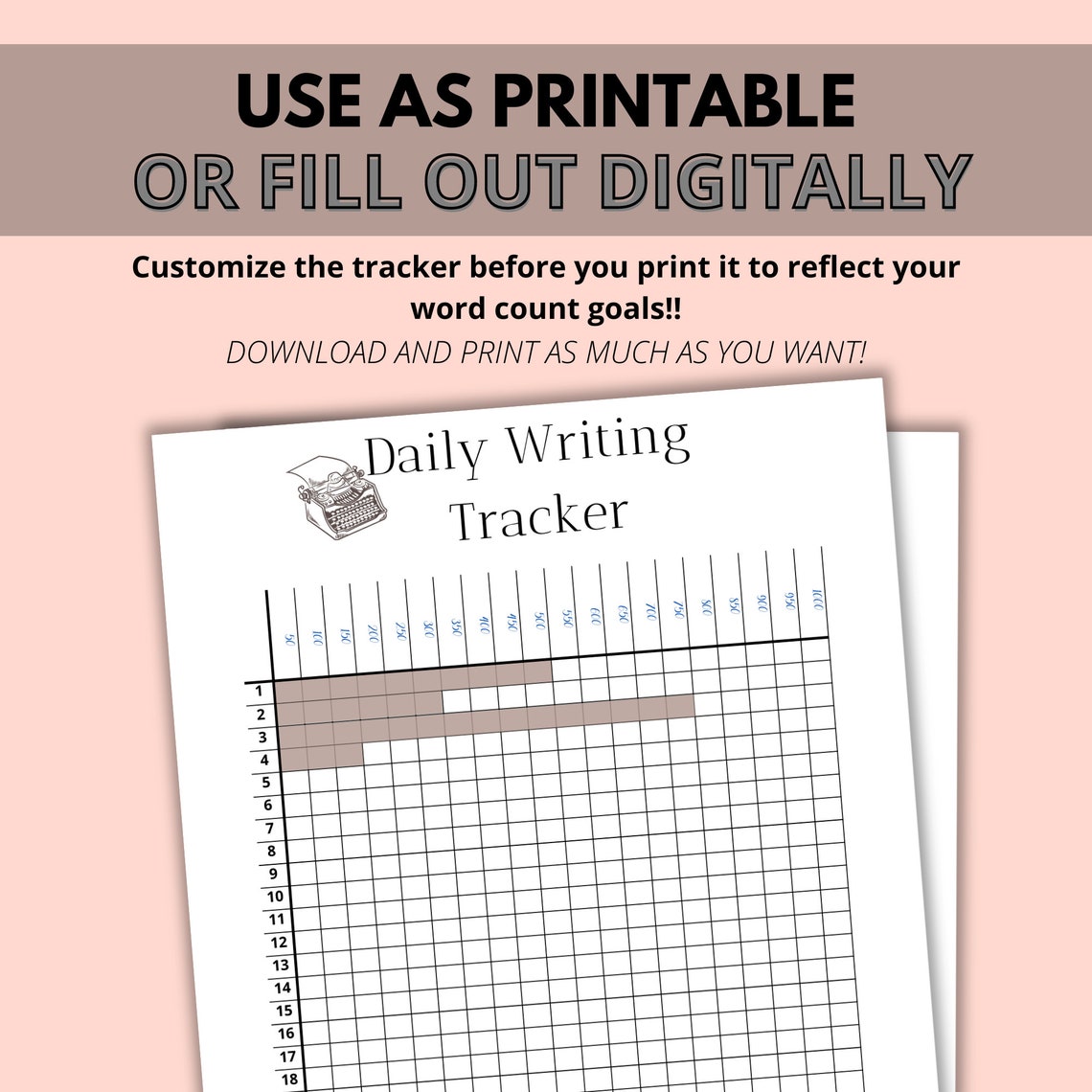 Daily Word Count Tracker Writing Tracker for Writers A4 Instant PDF ...
