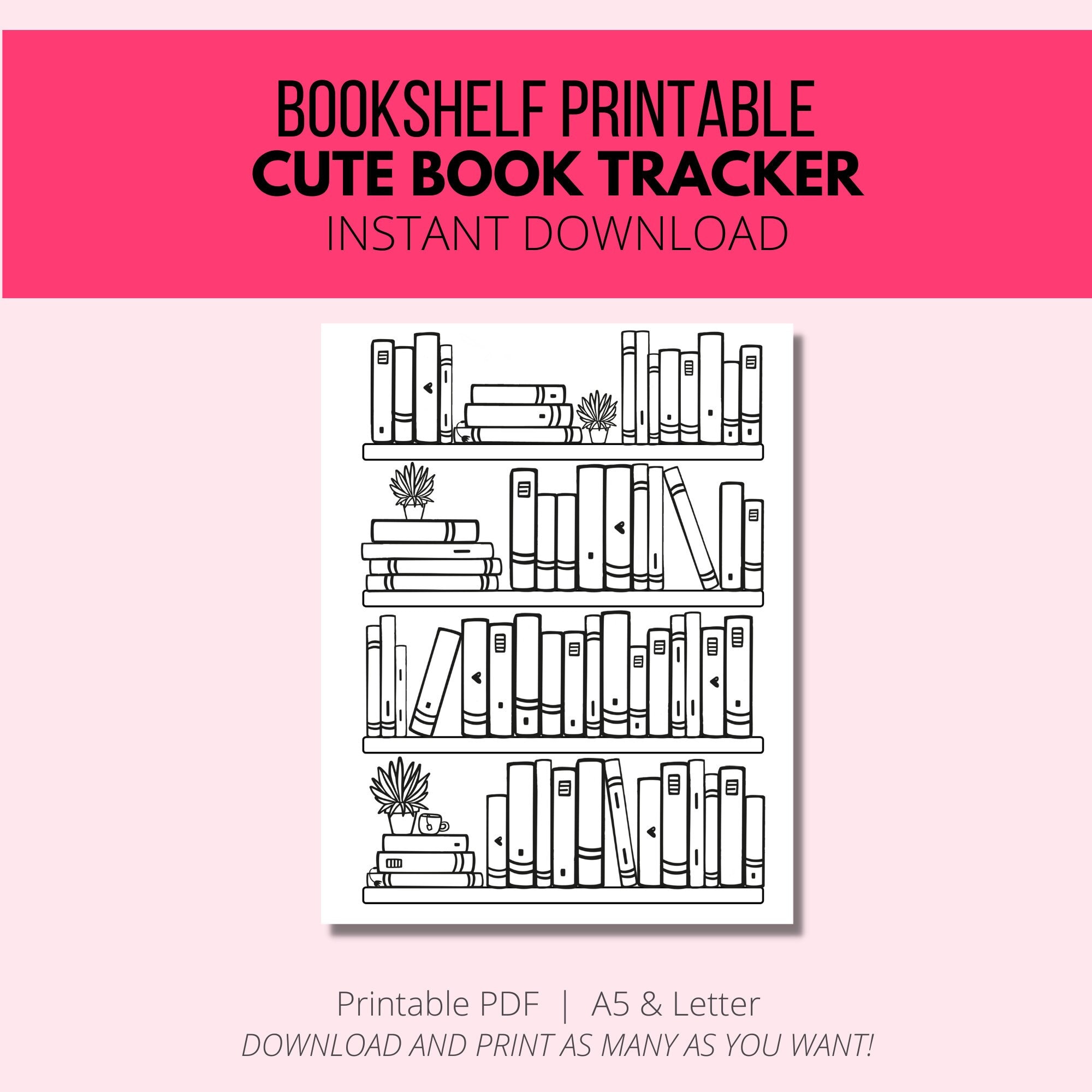 Bookshelf Book Tracker Printable Reading Log Yearly Monthly Reading ...